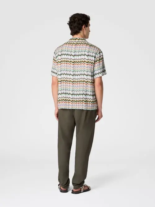 UM Bowling Shirt In Viscose With Irregular Zigzag Print - Brown Multi