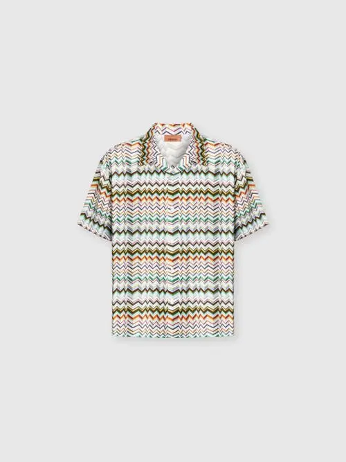 UM Bowling Shirt In Viscose With Irregular Zigzag Print - Brown Multi