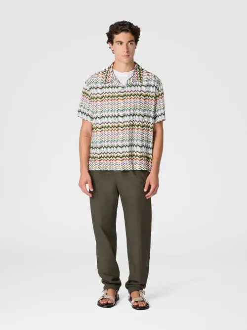 UM Bowling Shirt In Viscose With Irregular Zigzag Print - Brown Multi