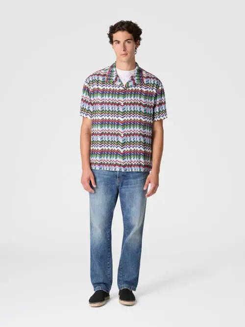 UM Bowling Shirt In Viscose With Irregular Zigzag Print - Multicoloured