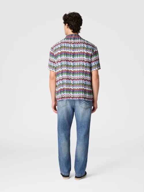 UM Bowling Shirt In Viscose With Irregular Zigzag Print - Multicoloured