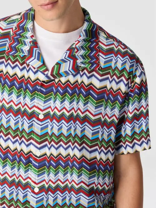 UM Bowling Shirt In Viscose With Irregular Zigzag Print - Multicoloured