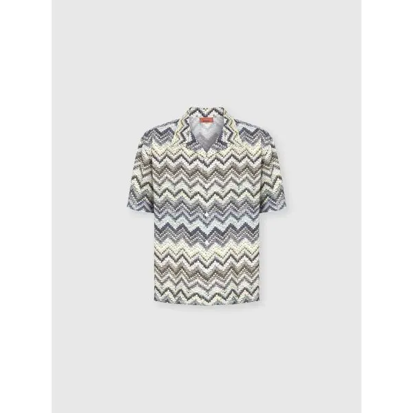UM Bowling Shirt In Viscose With Dashed Zigzag Print - Multicoloured