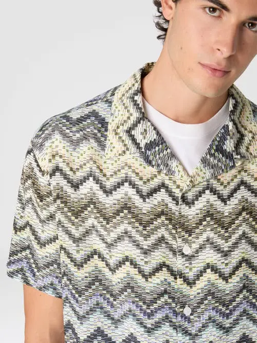 UM Bowling Shirt In Viscose With Dashed Zigzag Print