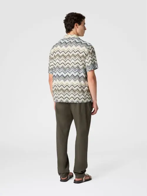 UM Bowling Shirt In Viscose With Dashed Zigzag Print