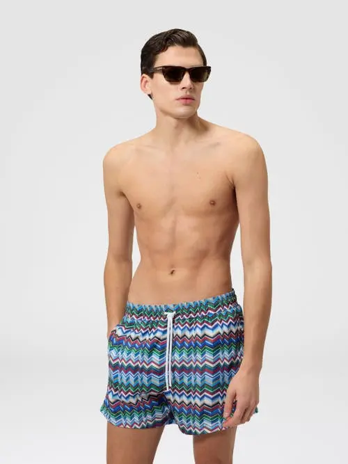 UM Mid-length Swim Shorts With Zigzag Print - Blue Multi
