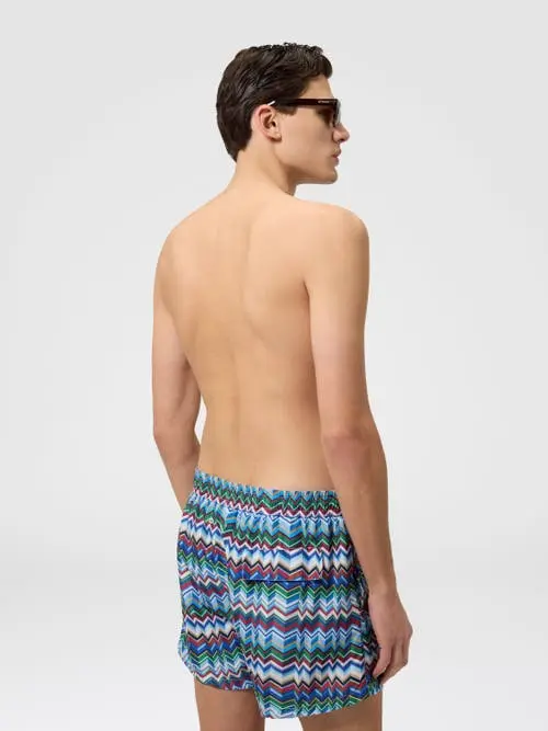 UM Mid-length Swim Shorts With Zigzag Print - Blue Multi