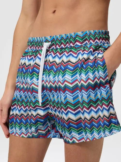 UM Mid-length Swim Shorts With Zigzag Print - Blue Multi