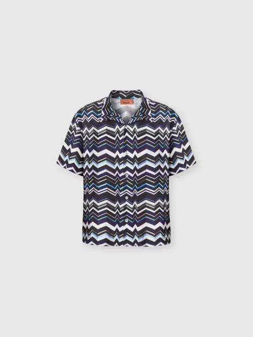 UM Bowling Shirt In Viscose With Zigzag Print - Blue