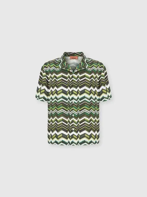 UM Bowling Shirt In Viscose With Zigzag Print - Green