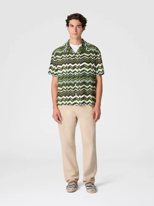 UM Bowling Shirt In Viscose With Zigzag Print - Green