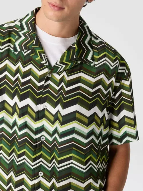UM Bowling Shirt In Viscose With Zigzag Print - Green