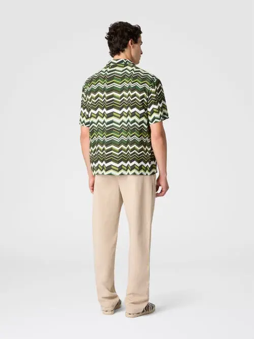 UM Bowling Shirt In Viscose With Zigzag Print - Green