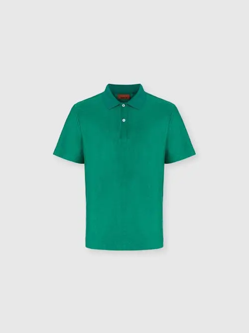 UM Jacquard Cotton Polo Shirt With Tone-on-tone Zigzag Design - Green