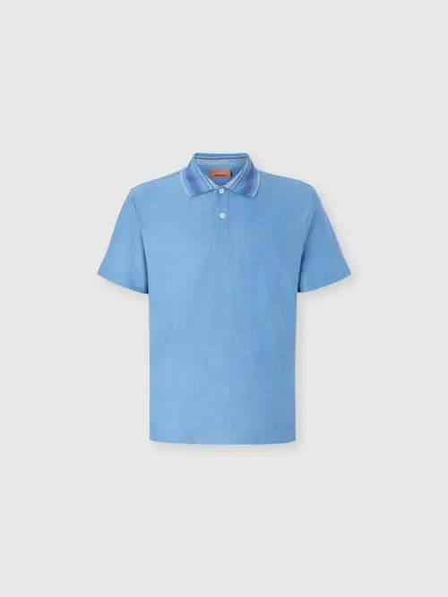 UM Jacquard Cotton Polo Shirt With Tone-on-tone Zigzag Design - Light Blue