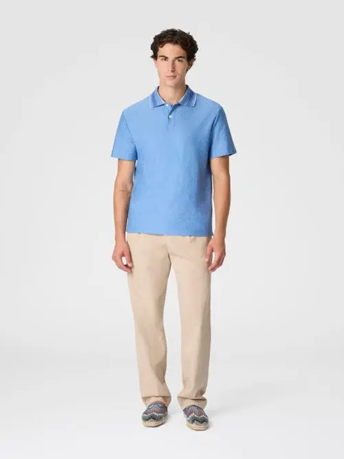 UM Jacquard Cotton Polo Shirt With Tone-on-tone Zigzag Design - Light Blue