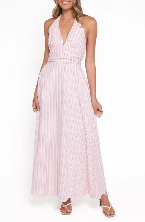 PETAL & PUP Marie Stripe Halter Maxi Dress - Pink Stripe