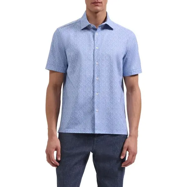 Bugatchi Milo Ooohcotton® Leaf Print Short Sleeve Button-up Shirt - Iris