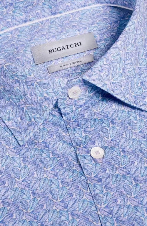 Bugatchi Milo Ooohcotton® Leaf Print Short Sleeve Button-up Shirt - Iris