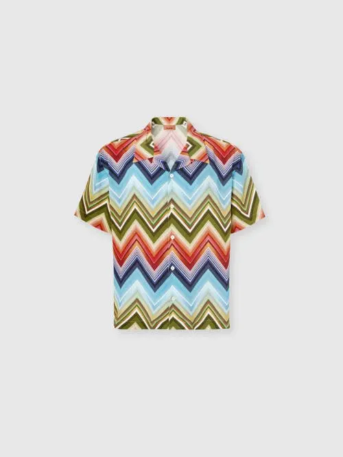 UM Bowling Shirt In Viscose With Macro Zigzag Print - Multicoloured