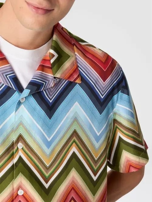 UM Bowling Shirt In Viscose With Macro Zigzag Print
