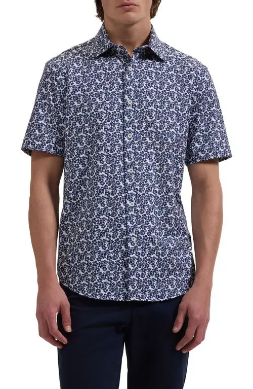 Bugatchi Miles Ooohcotton® Floral Short Sleeve Button-up Shirt - Navy