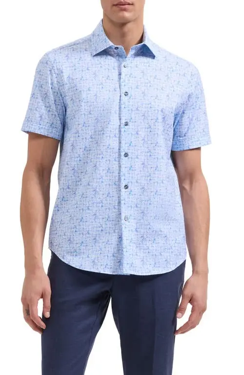Bugatchi Miles Ooohcotton® Abstract Print Short Sleeve Button-up Shirt - Iris