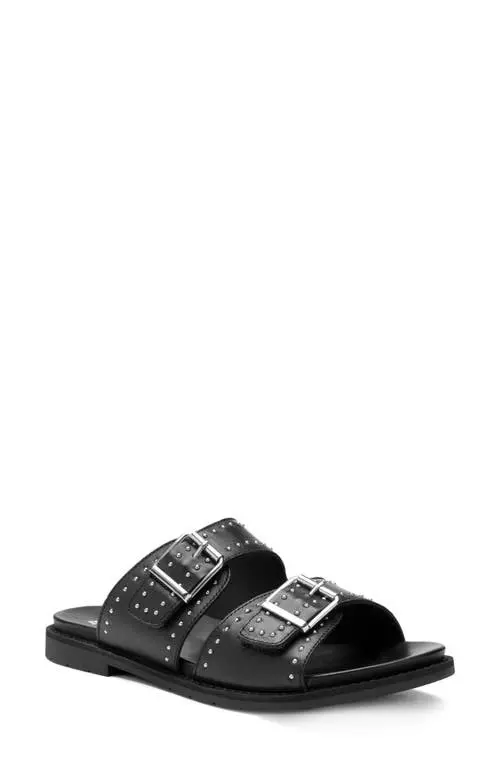 ARA Elm Studded Buckle Strap Slide Sandal - Black