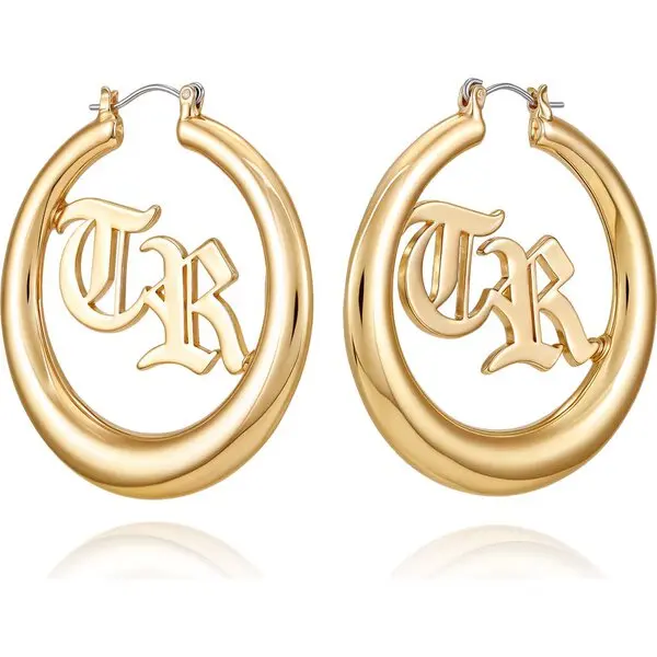 True Religion Tr Logo Hoop Earrings - Gold Tone
