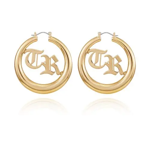 True Religion Tr Logo Hoop Earrings - Gold Tone