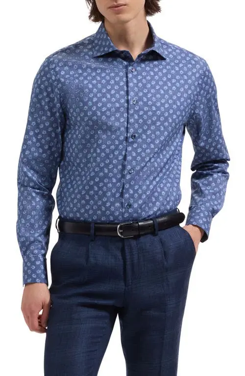 Bugatchi Axel Shaped Fit Floral Print Cotton Button-up Shirt - Navy