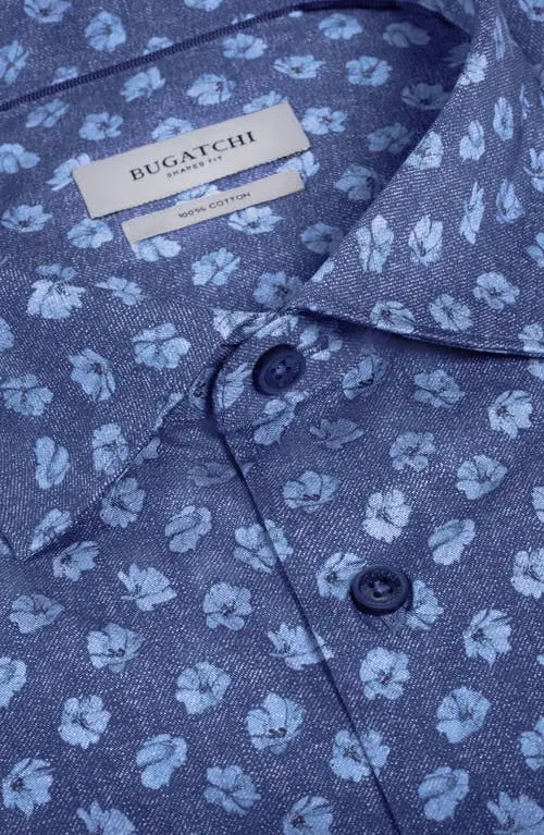 Bugatchi Axel Shaped Fit Floral Print Cotton Button-up Shirt - Navy