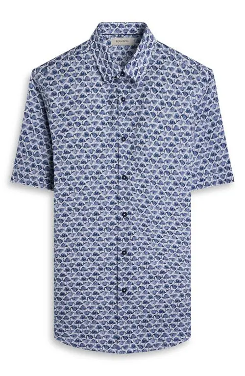 Bugatchi Orson Flamingo Print Short Sleeve Stretch Cotton Button-up Shirt - Navy