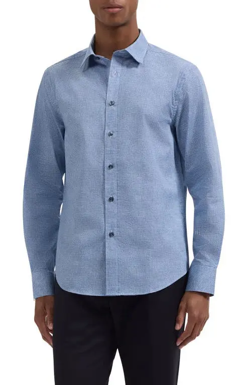 Bugatchi Julian Shaped Fit Houndstooth Cotton Button-up Shirt - Classic Blue