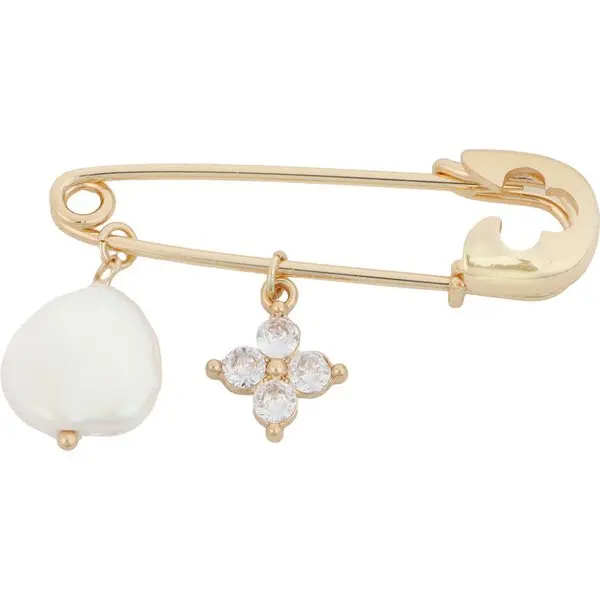 PANACEA Freshwater Pearl & Crystal Flower Pin - White