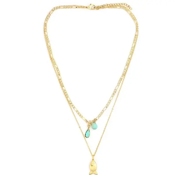 PANACEA Layered Fish Pendant Necklace - Green
