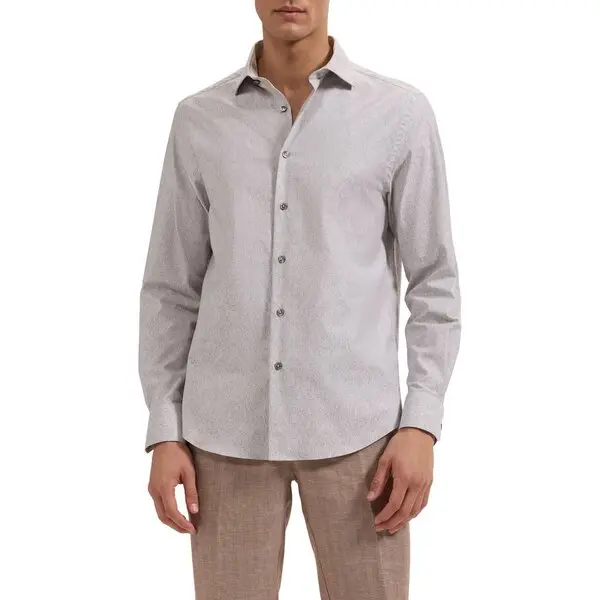 Bugatchi Axel Shaped Fit Stretch Cotton Button-up Shirt - Khaki