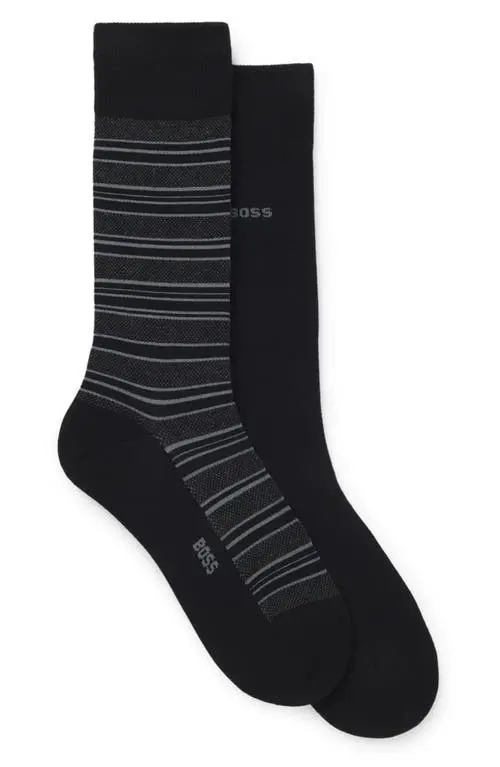BOSS Solid & Stripe Cotton Blend Dress Socks 2-pack - Blk