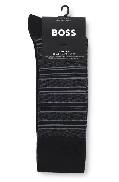 BOSS Solid & Stripe Cotton Blend Dress Socks 2-pack - Blk