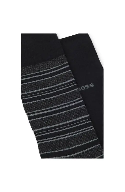 BOSS Solid & Stripe Cotton Blend Dress Socks 2-pack - Blk