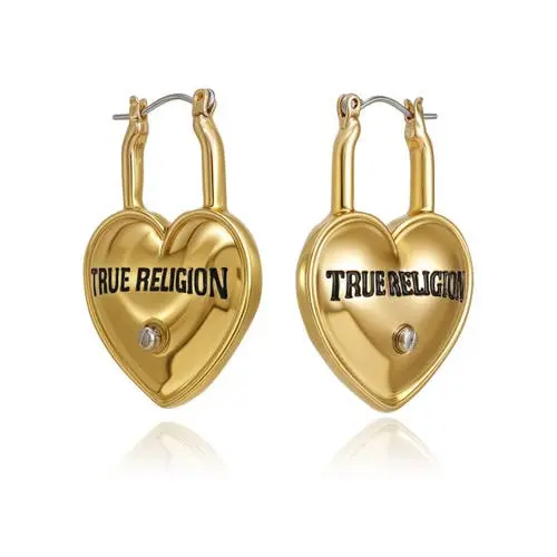 True Religion Heart Lock Hoop Earrings - Gold Tone