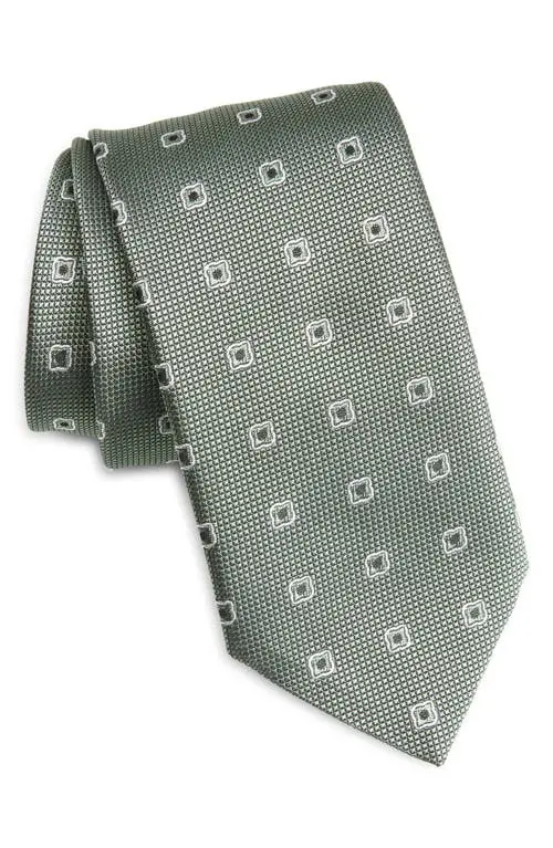 BOSS Geometric Silk Blend Jacquard Tie - Open Green