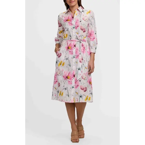 Foxcroft Esther Floral Belted Cotton Shirtdress