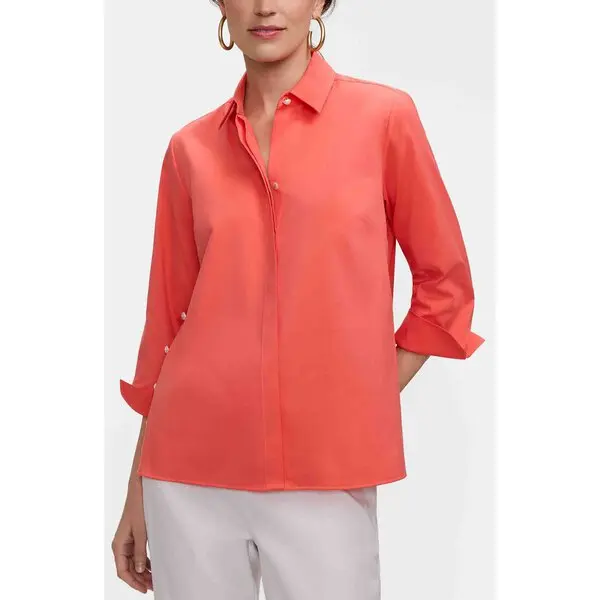 Foxcroft Beatrice Matte Satin Side Button Shirt - Georgia Peach Orange
