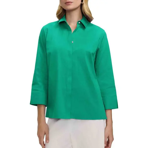 Foxcroft Beatrice Matte Satin Side Button Shirt - Kelly Green