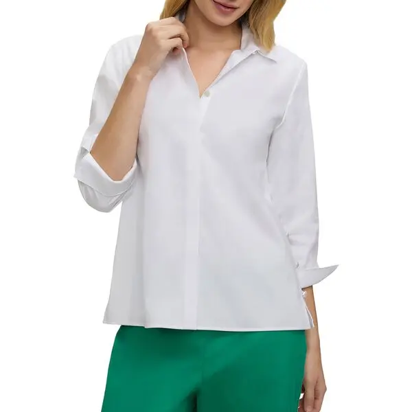 Foxcroft Beatrice Matte Satin Side Button Shirt - White