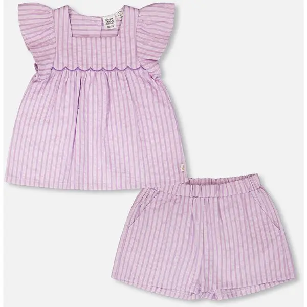 DEUX PAR DEUX Stripes Top And Short Set - Lavender Stripes