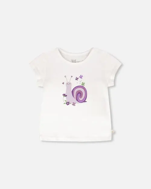 DEUX PAR DEUX Organic Cotton Jersey Snail Print T-shirt - White