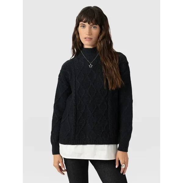 SAINT + SOFIA Arden Mock Shirt Sweater - Black
