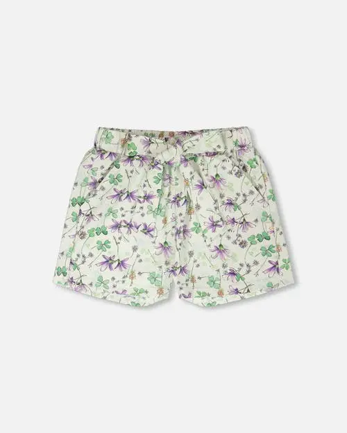 DEUX PAR DEUX Relaxed Cut Jersey Flowers Shorts - Green Floral Print